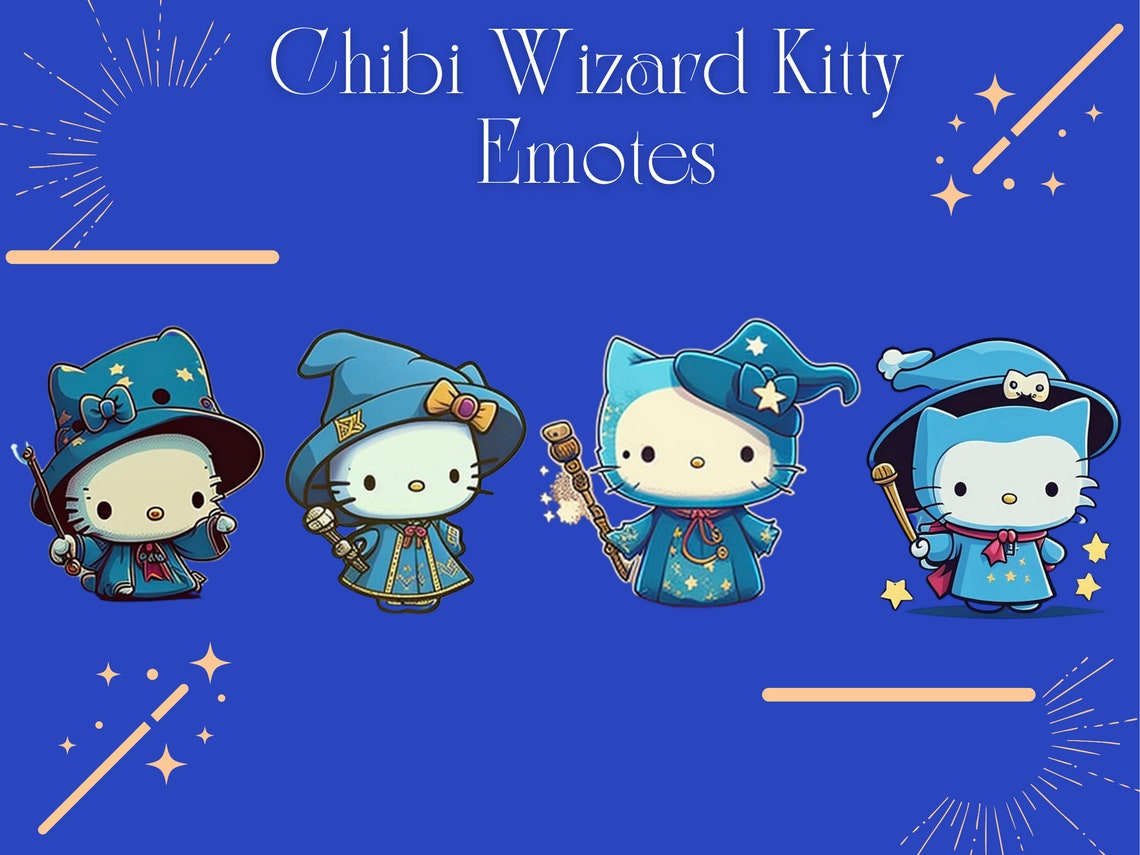 Chibi Blue Wizard Kitty Emotes Twitch Discord Kick - Etsy