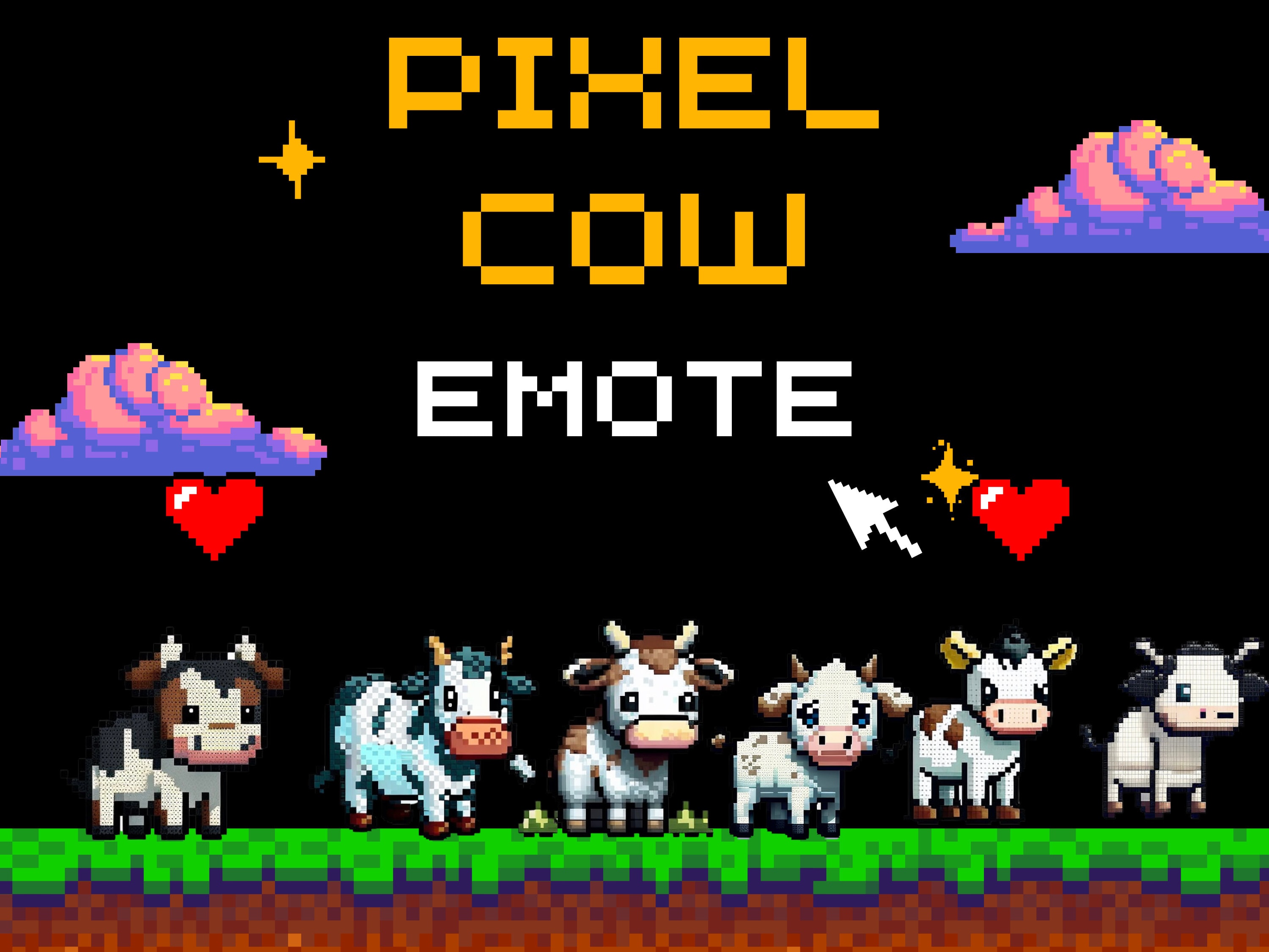 Cute Pixel Cow Emote Collection Twitch & Discord | Channel Points ...