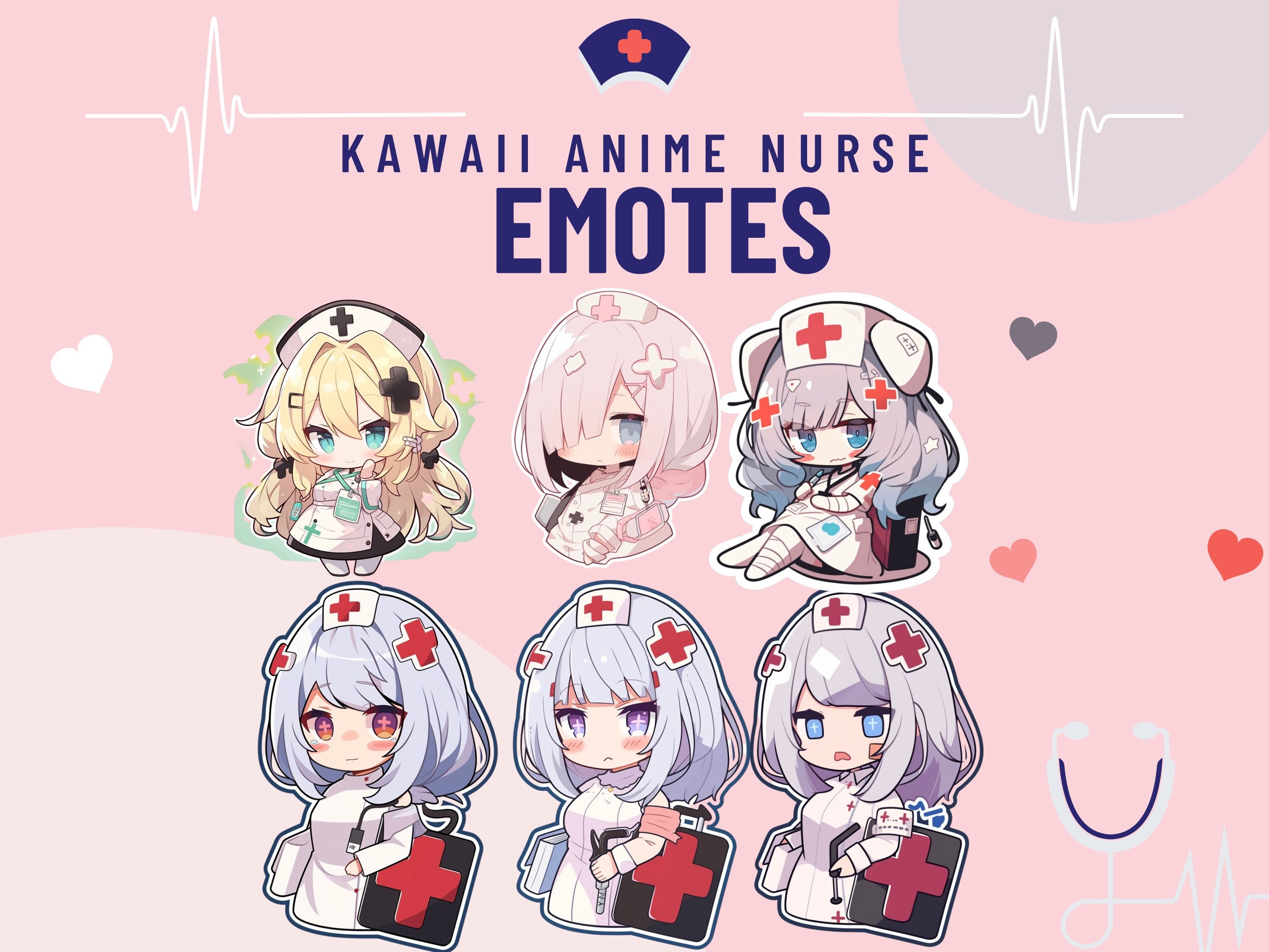 Cute Kawaii Anime Nurse Emotes Twitch, Discord, Streamer, Emoji, Stream ...