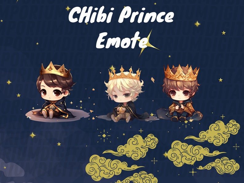 Chibi Prince Emote Kingdom Emote Chibi Boy Emote Crown - Etsy