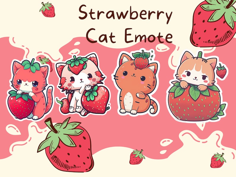 Chibi Strawberry Cat Emote Collection Twitch & Discord | Channel Points ...