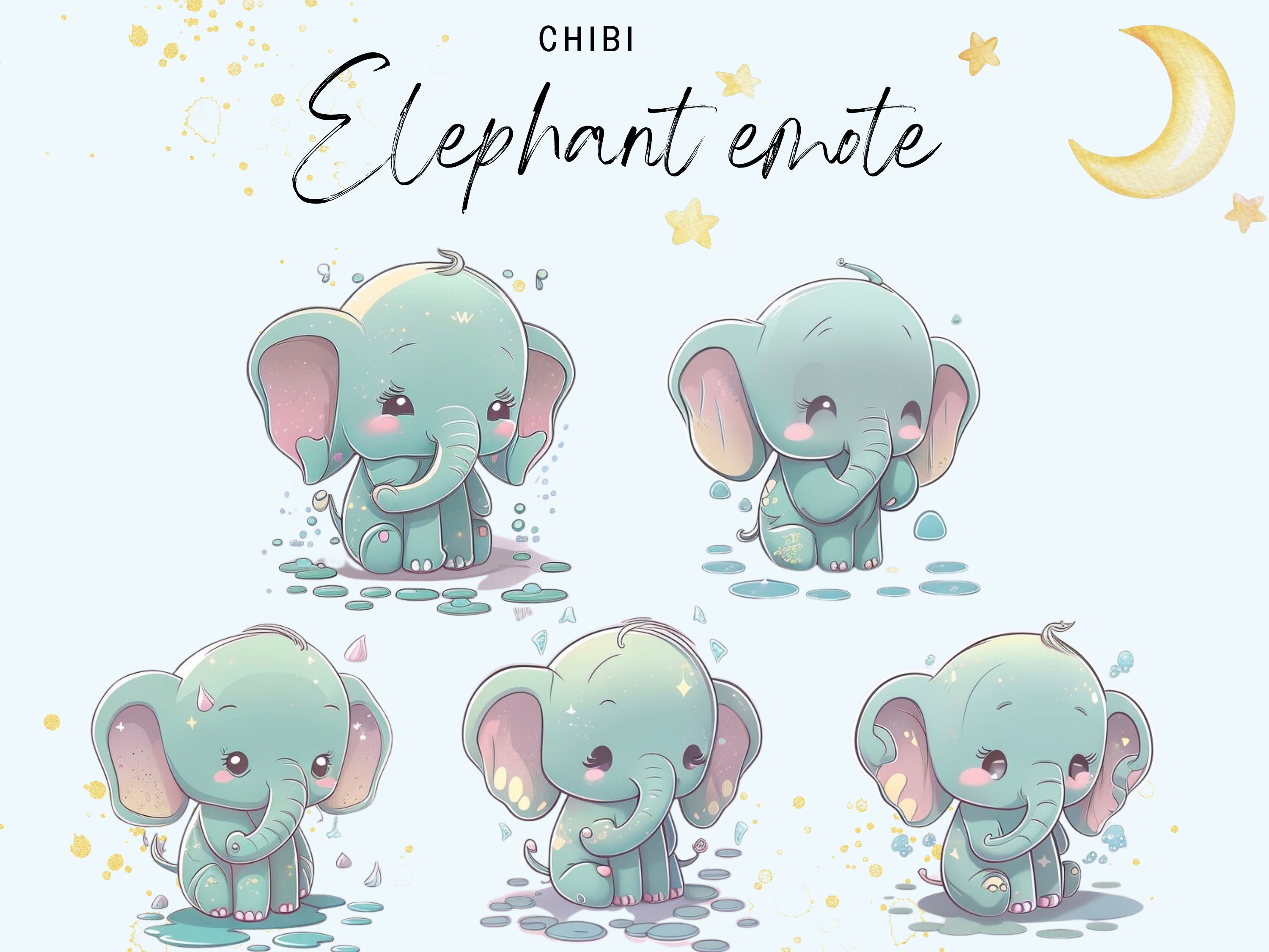 Cute Chibi Baby Elephant Emote Collection Twitch & Discord, Streamer ...