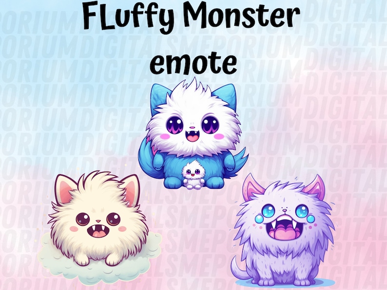 Chibi Fluffy Monster Emote, Fangs Emote, Cute Beast Emote, Purple ...