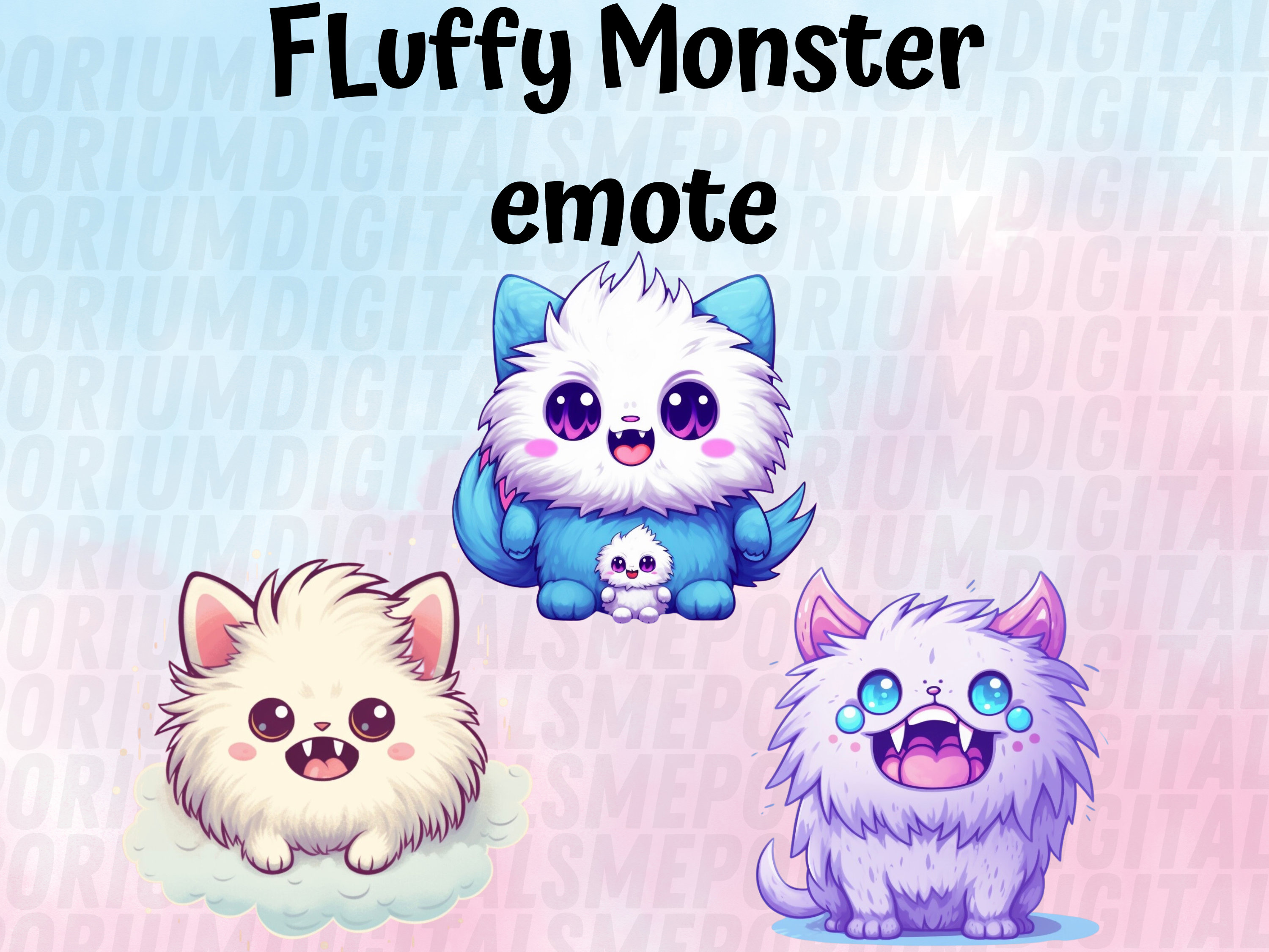 Chibi Fluffy Monster Emote, Fangs Emote, Cute Beast Emote, Purple ...