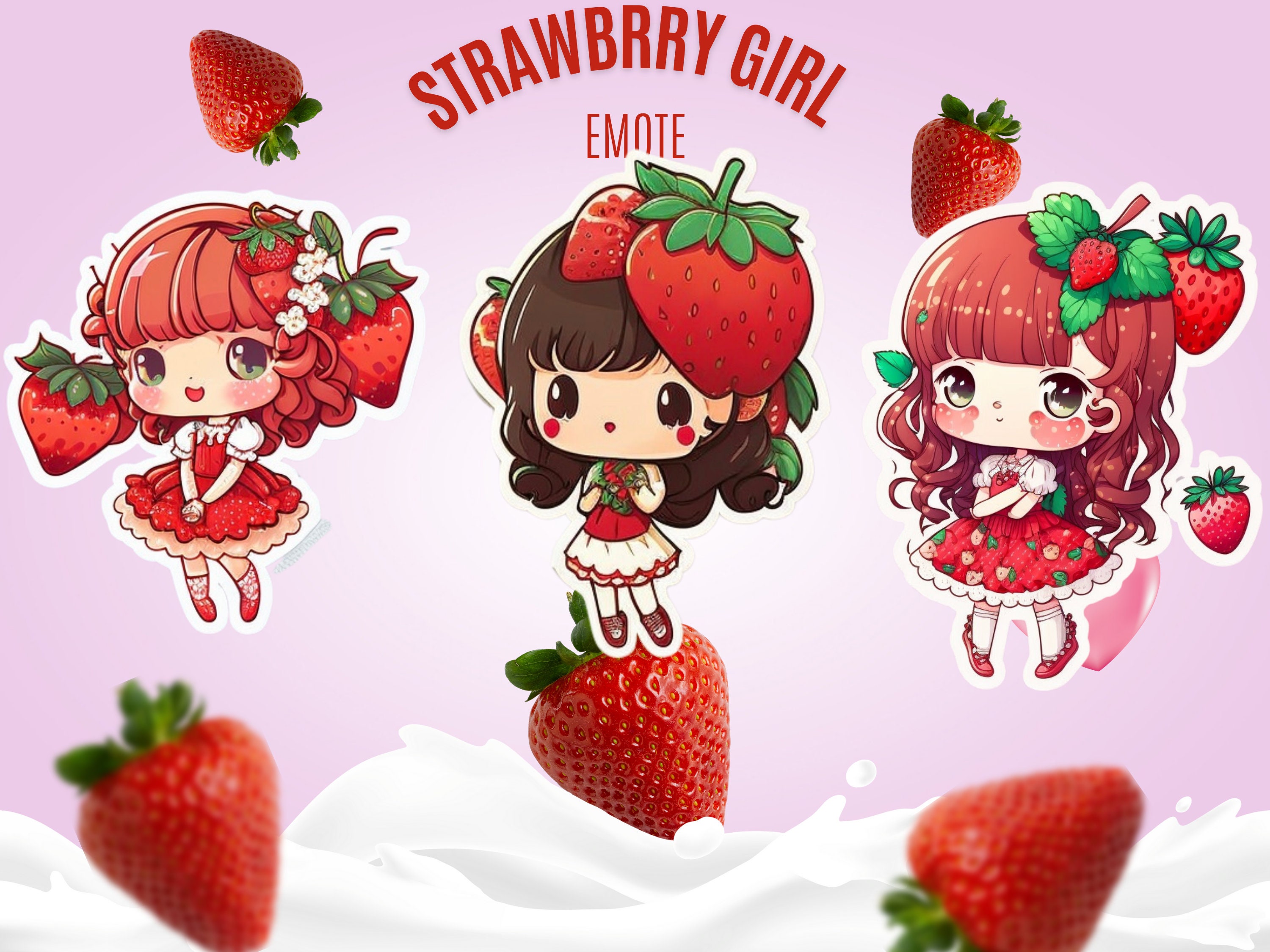 Cute Strawberry Girl Emote Collection Twitch, Discord, Channel Points ...