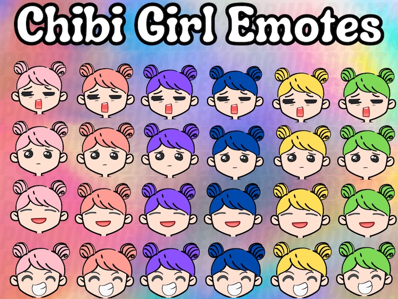 Cute Chibi Space Bun Girl Emote Pack Twitch, Discord, Streamer, Emoji ...