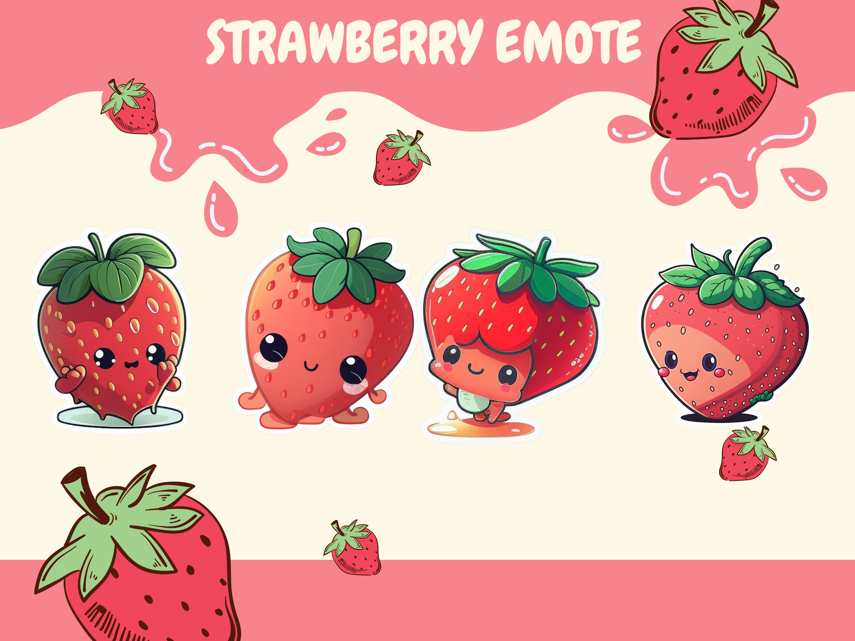 Chibi Cute Strawberry Emote Collection Twitch, Discord, Channel Points ...