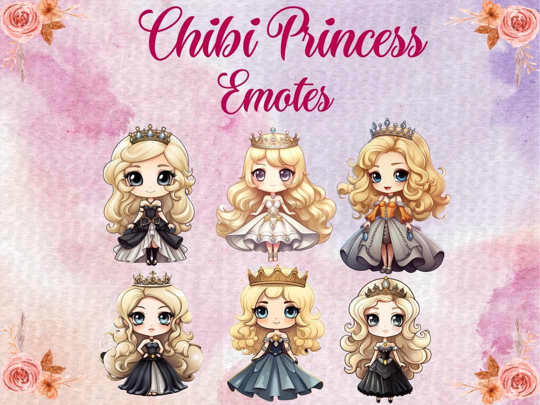 Chibi Princess Emote, Girl Emote, Queen Emote, Blonde Hair Emote, Gown ...