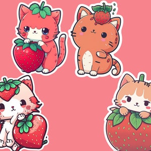 Chibi Strawberry Cat Emote Collection Twitch & Discord | Channel Points ...