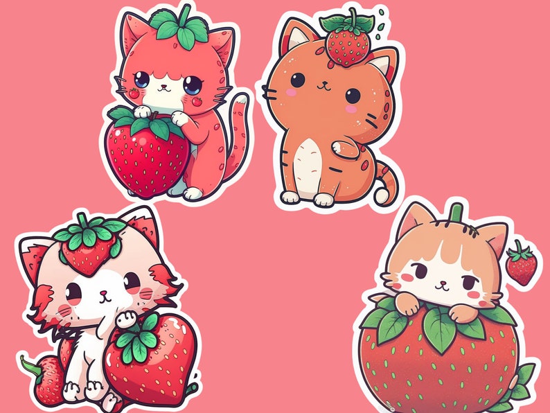 Chibi Strawberry Cat Emote Collection Twitch & Discord | Channel Points ...