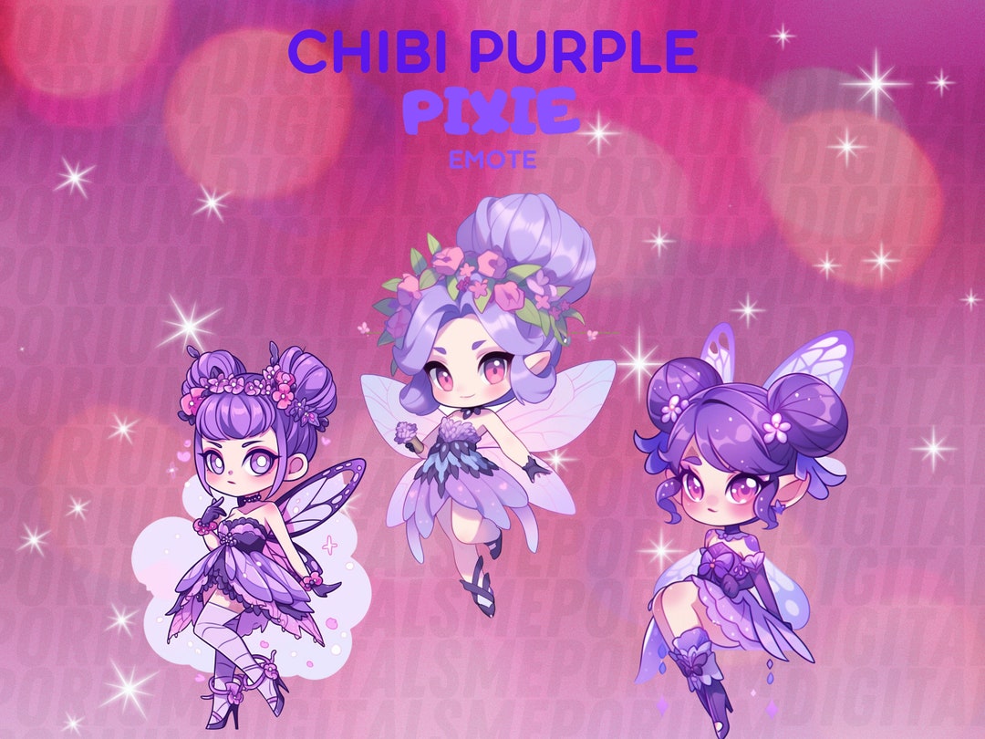 Chibi Purple Pixie Emote, Cute Chibi Fairy Emote, Purple Wings Emote ...