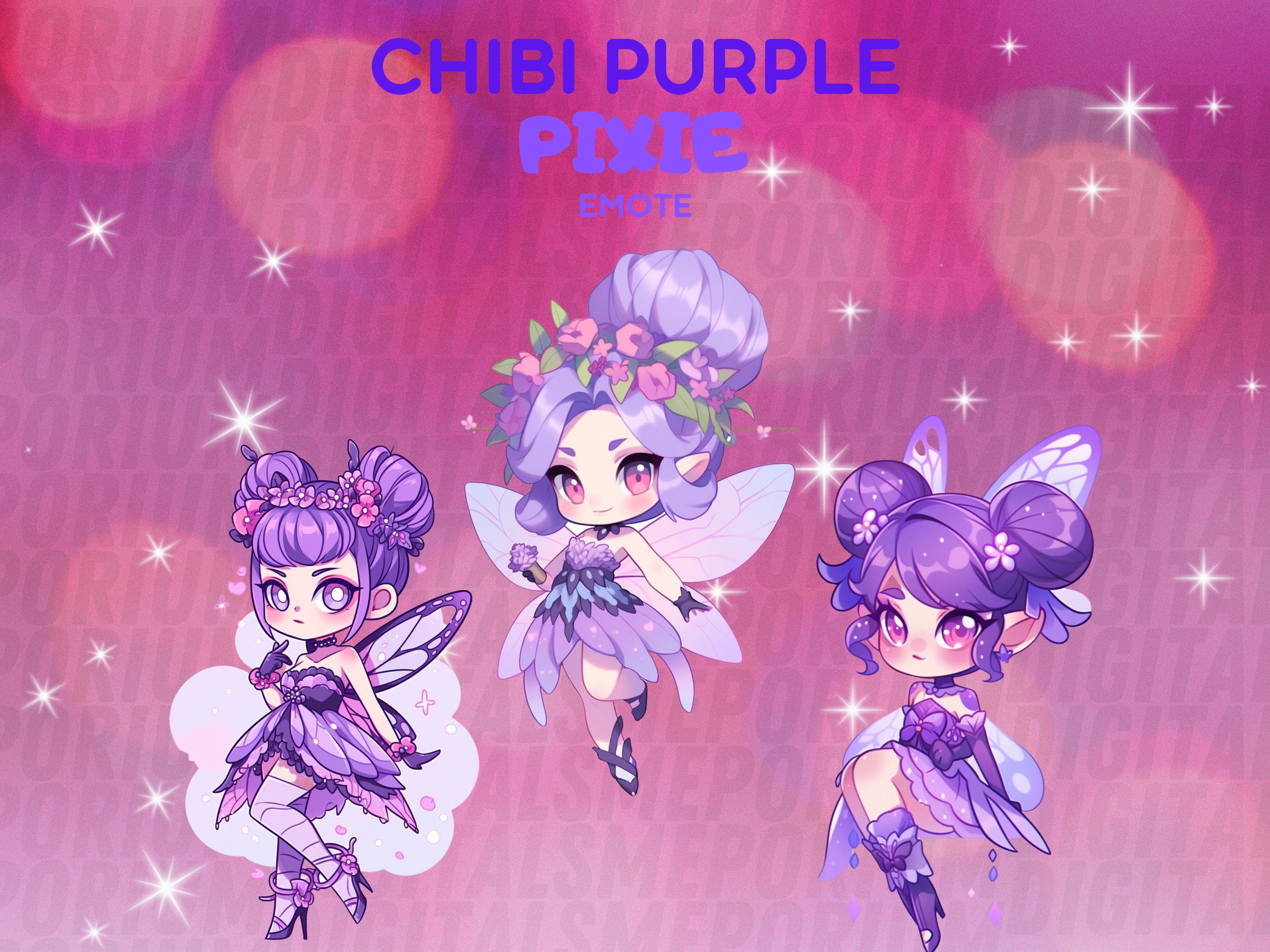 Chibi Purple Pixie Emote, Cute Chibi Fairy Emote, Purple Wings Emote ...