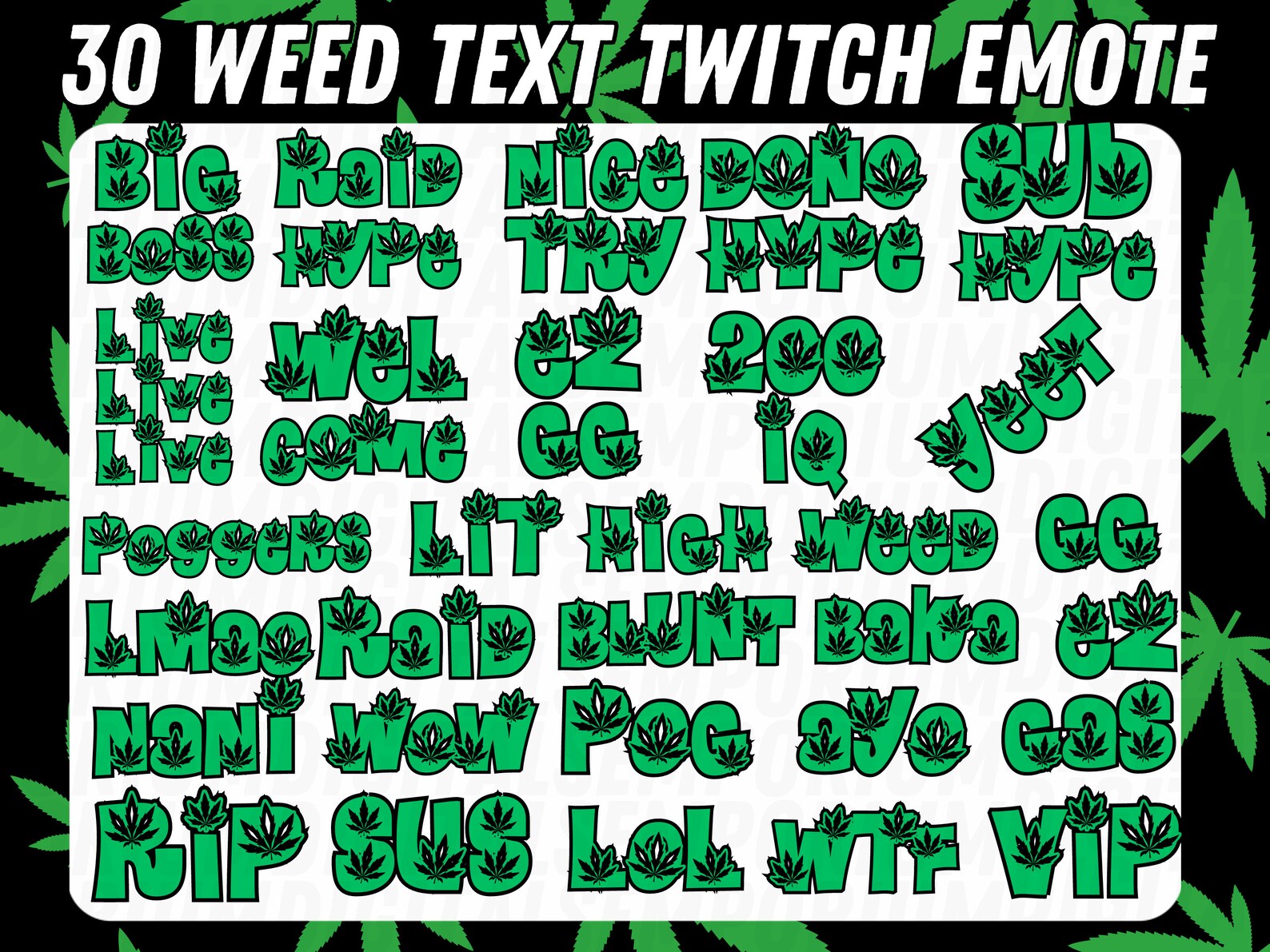 30 Weed Text Twitch Emote | Weed Emote, Marijuana Emote, Cannabis Emote ...
