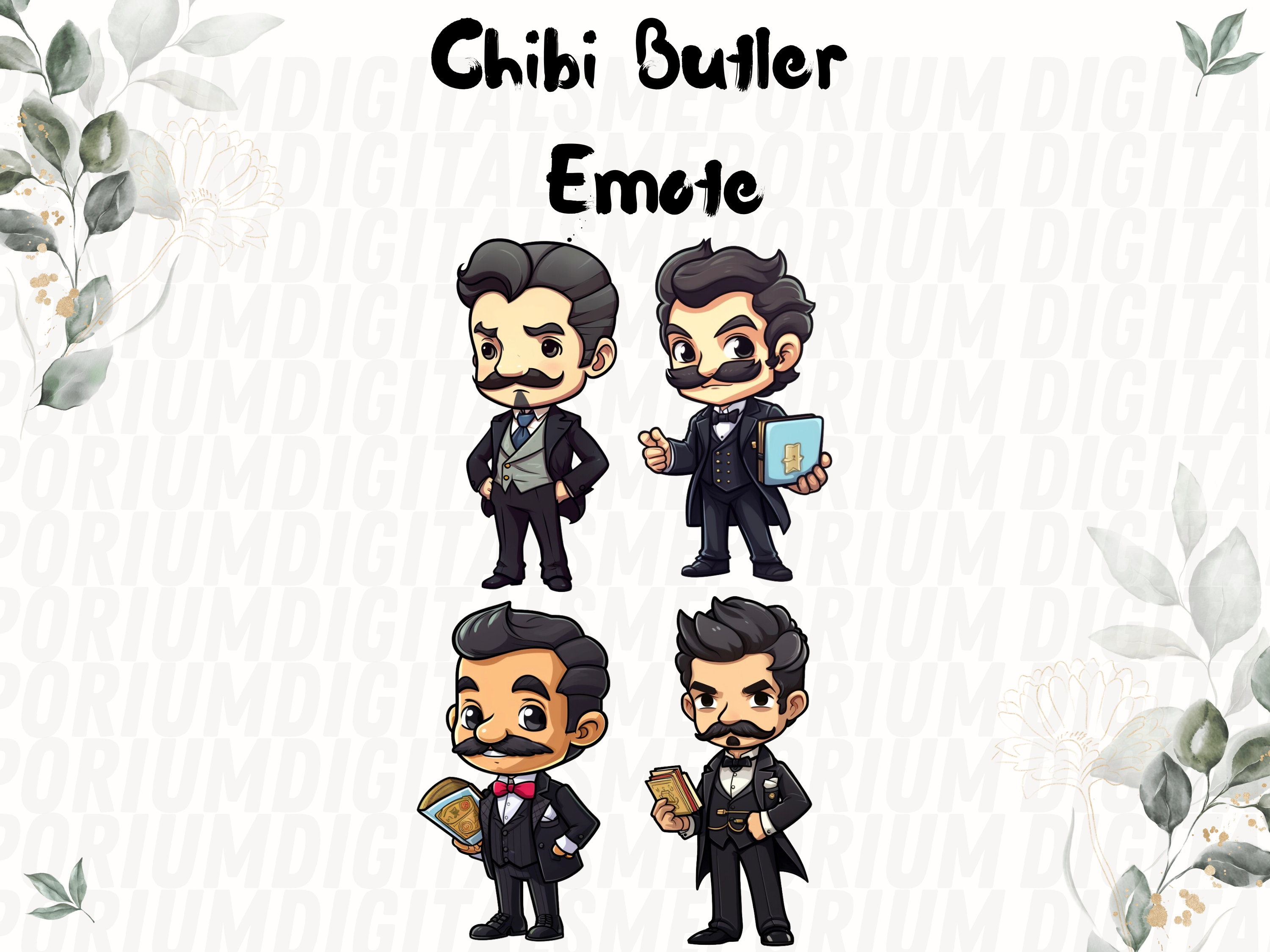 Chibi Butler Emote, Chibi Servant Emote, Black Suit Emote, Mustache Emote, Man Emote, Twitch ...