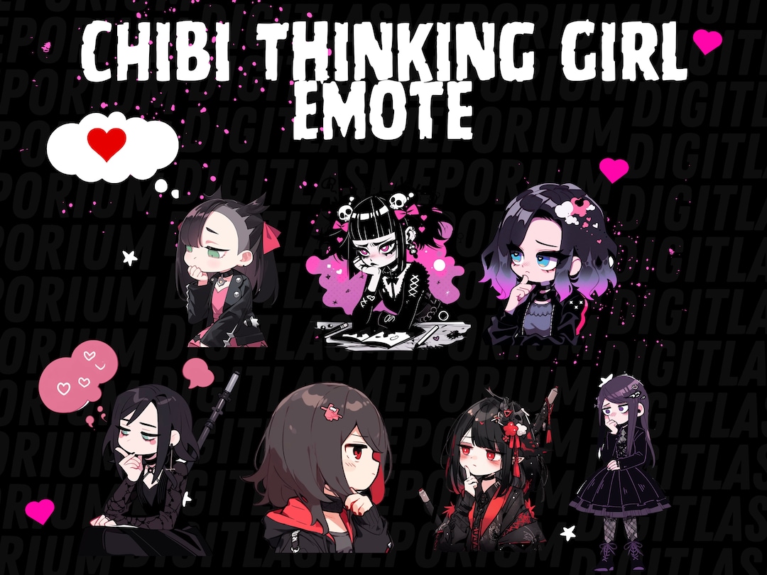 Chibi Thinking Anime Girl Emote, Goth Girl Emote, Confused Girl Emote ...