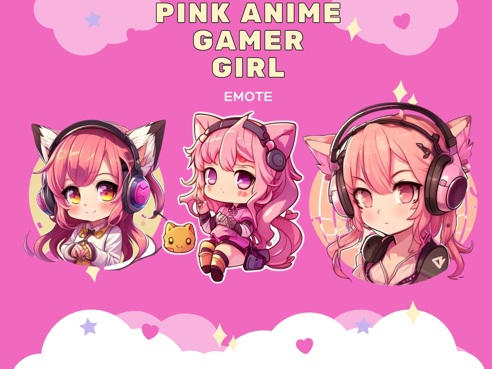 Pink Anime Gamer Girl Emotes Twitch, Discord, Channel Point, Streamer ...