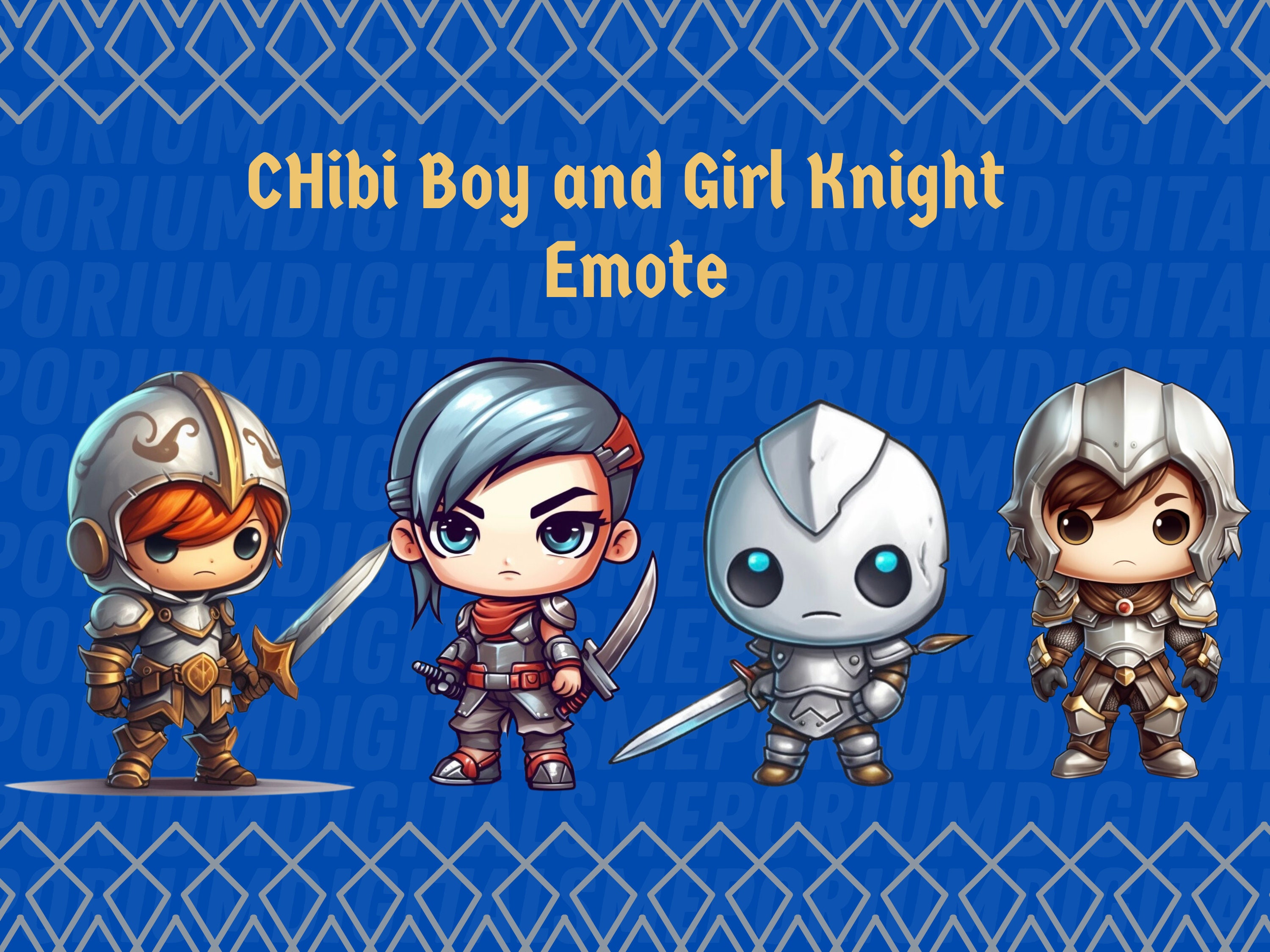Chibi Boy and Girl Knight Emote, Chibi Knight in Armor Emote, Sword ...