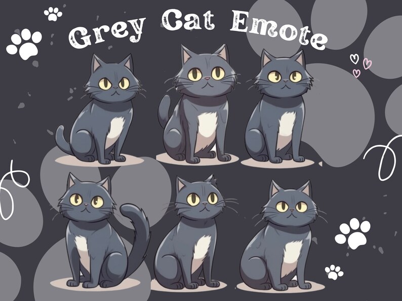 Cute Grey Cat Emote Collection Twitch & Discord | Channel Points ...