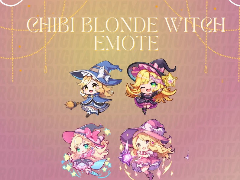 Chibi Blonde Witch Emote, Cute Witch Mage Emote, Magical Girl Emote ...