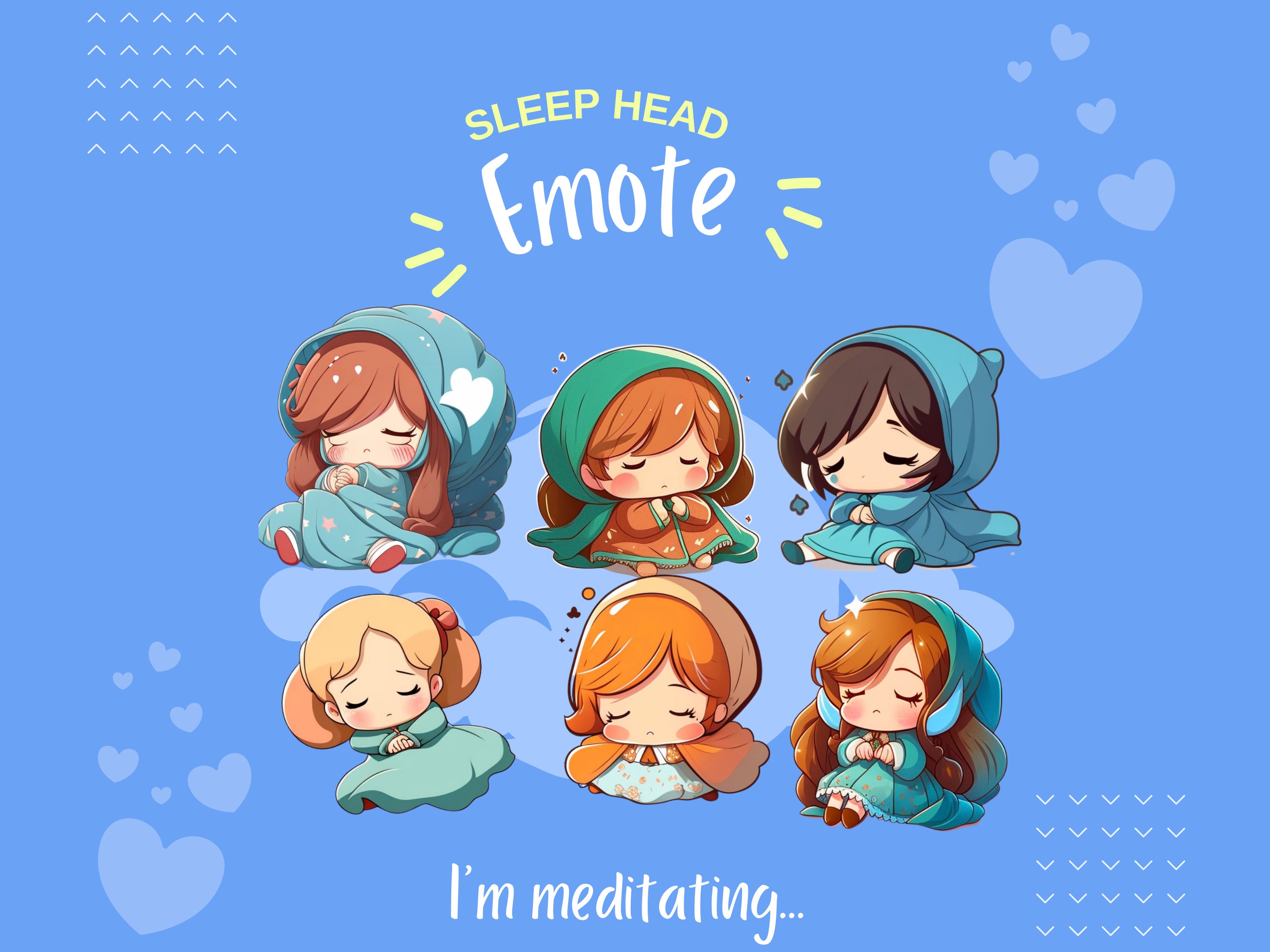 Chibi Kawaii Sleepy Head Emote Collection Twitch Discord Channel Points Streamer Emoji Cute Stream Chat Girl Kawaii Tired Sleepy Etsy Finland