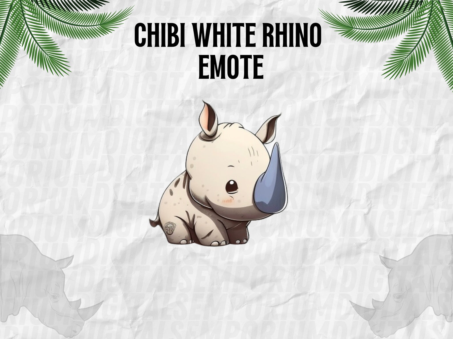 Cute Chibi White Rhino Emote, Animal Lover Emote, Baby Pet Emote ...