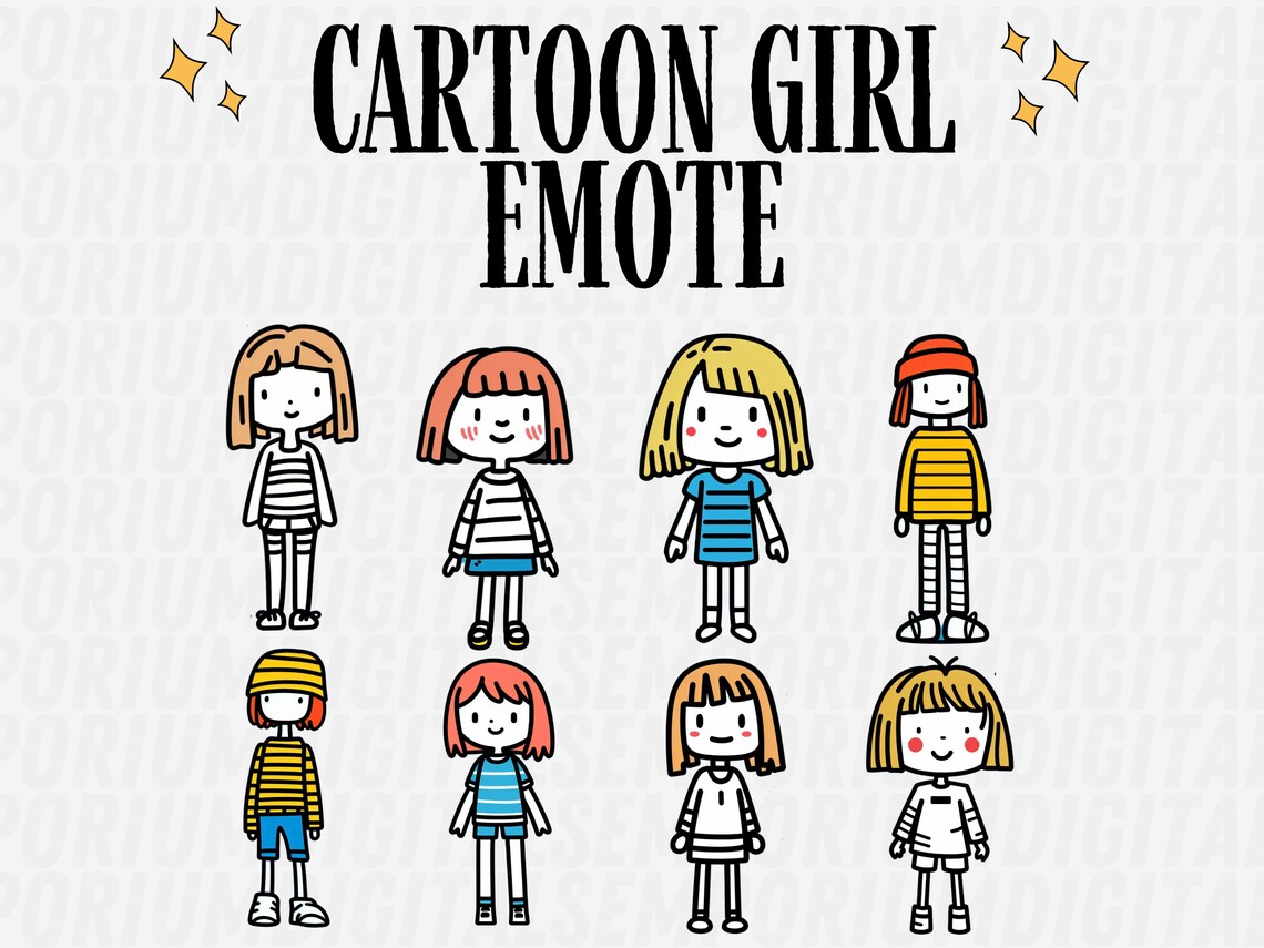8x Cartoon Girl Emotes, Brown, Red Hair Emotes, Cute Girl Emotes, Shy ...