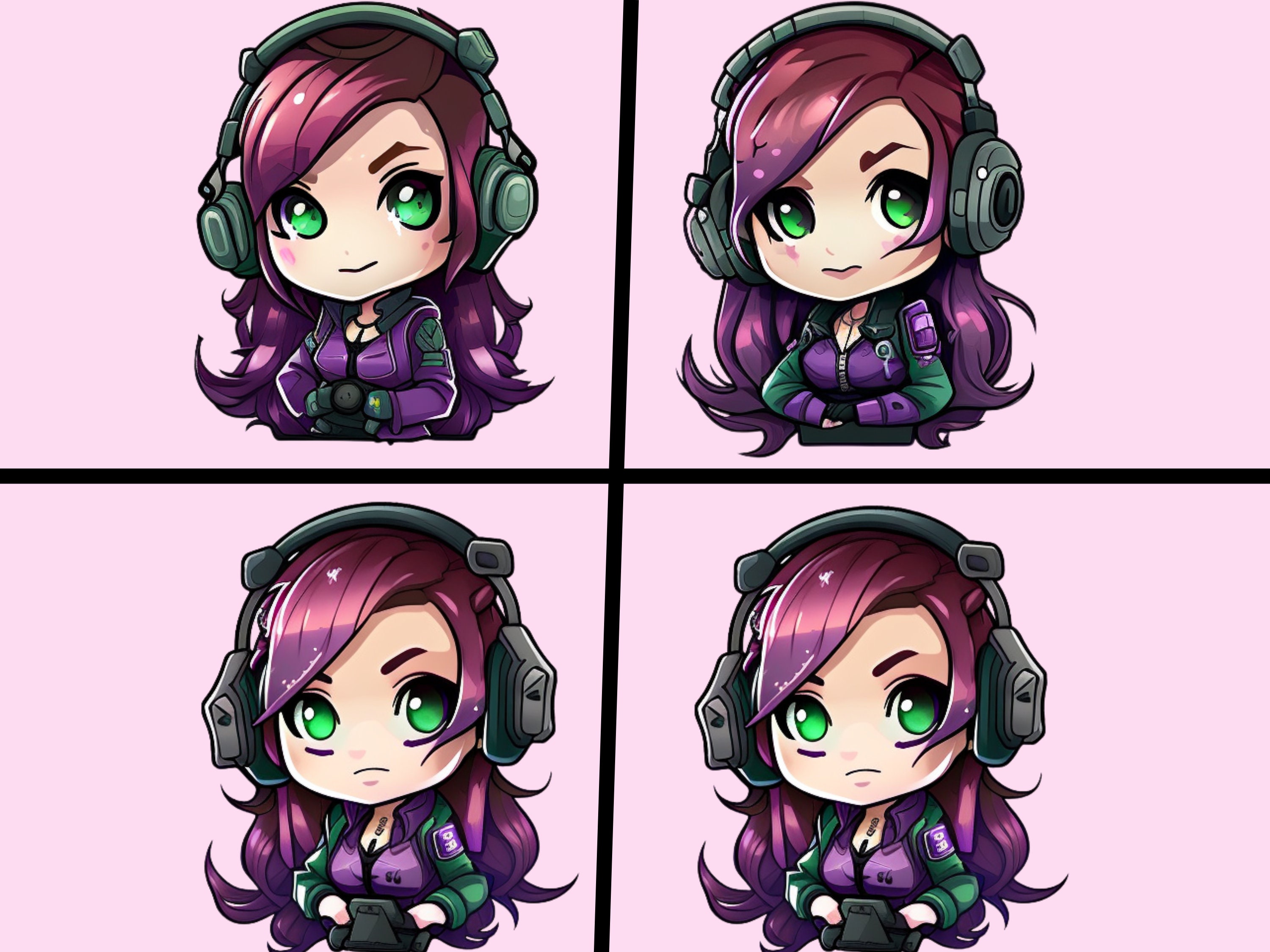 Cute Chibi Kawaii Gamer Girl Twitch Discord Mixer Youtube Emotes/kawai ...