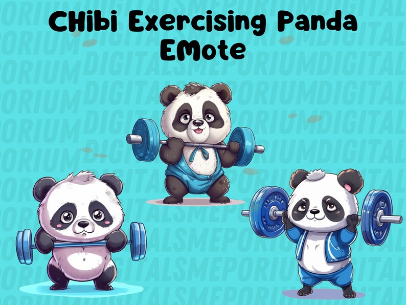 Chibi Exercising Panda Emote, Cute Deadlift Panda Emote, Gym Life Emote ...