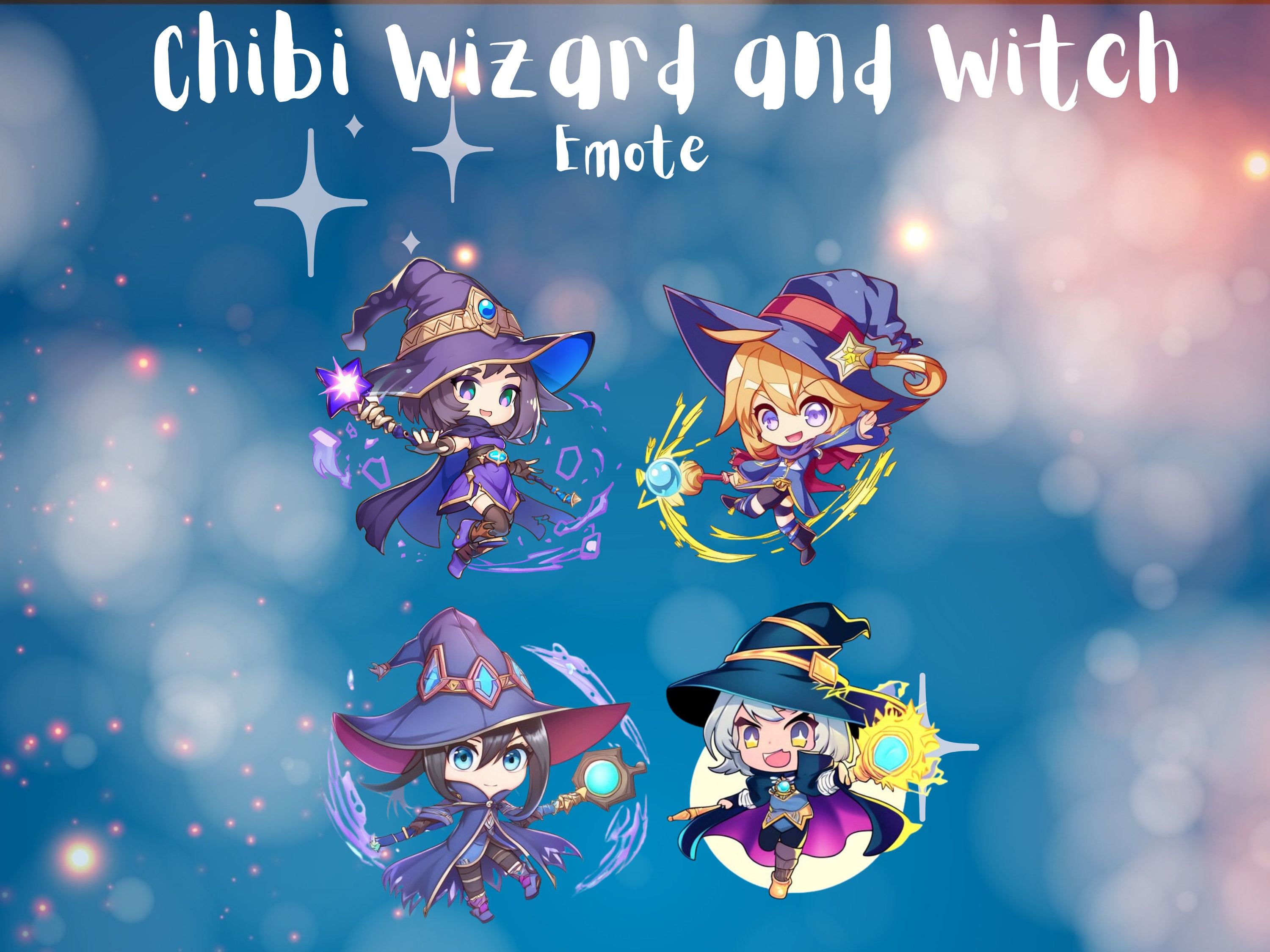 Chibi Wizard and Witch Emote Collection Twitch & Discord Channel Points ...