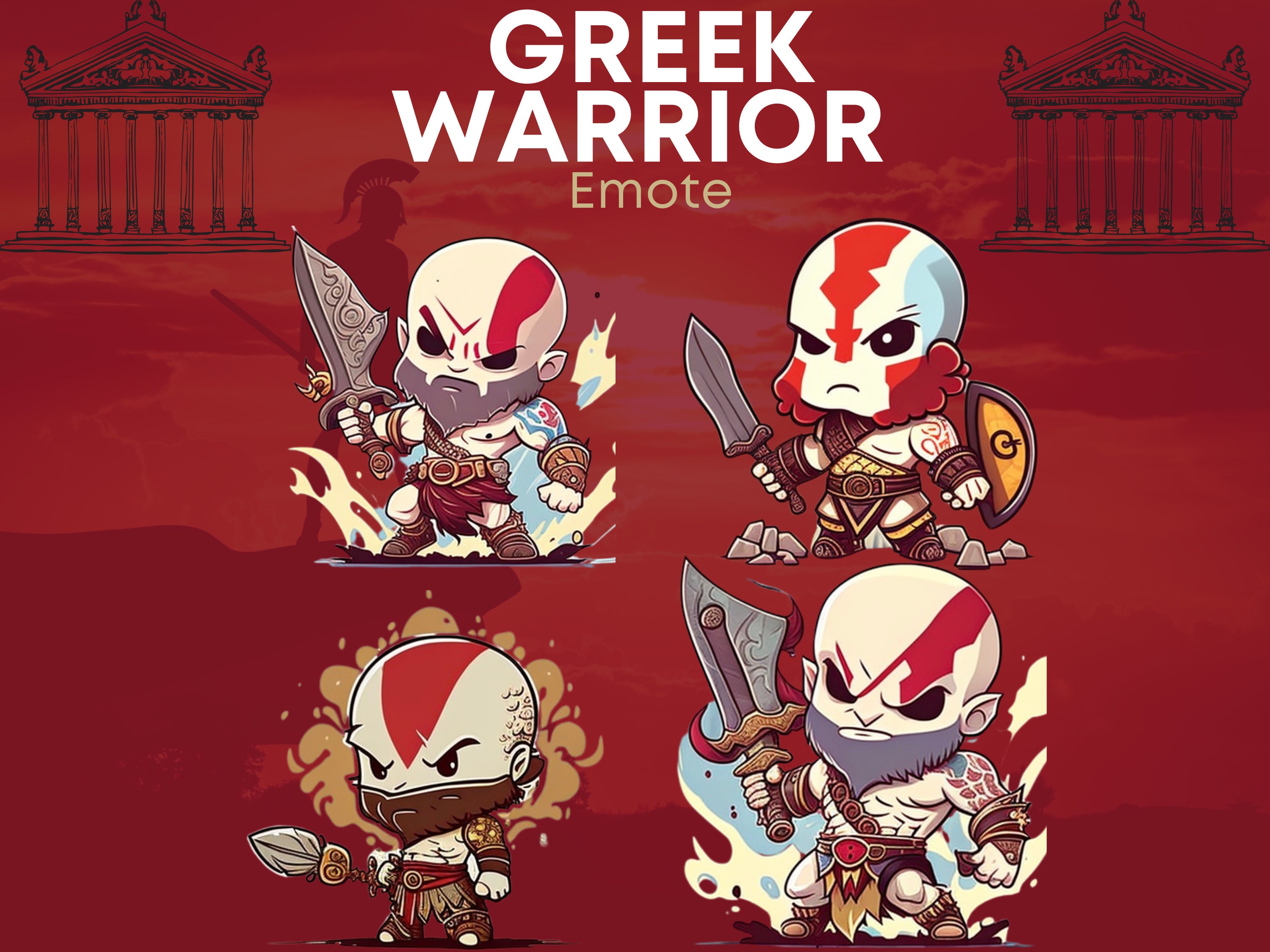 Chibi Greek Warrior Emote Collection Twitch & Discord | Channel Points ...