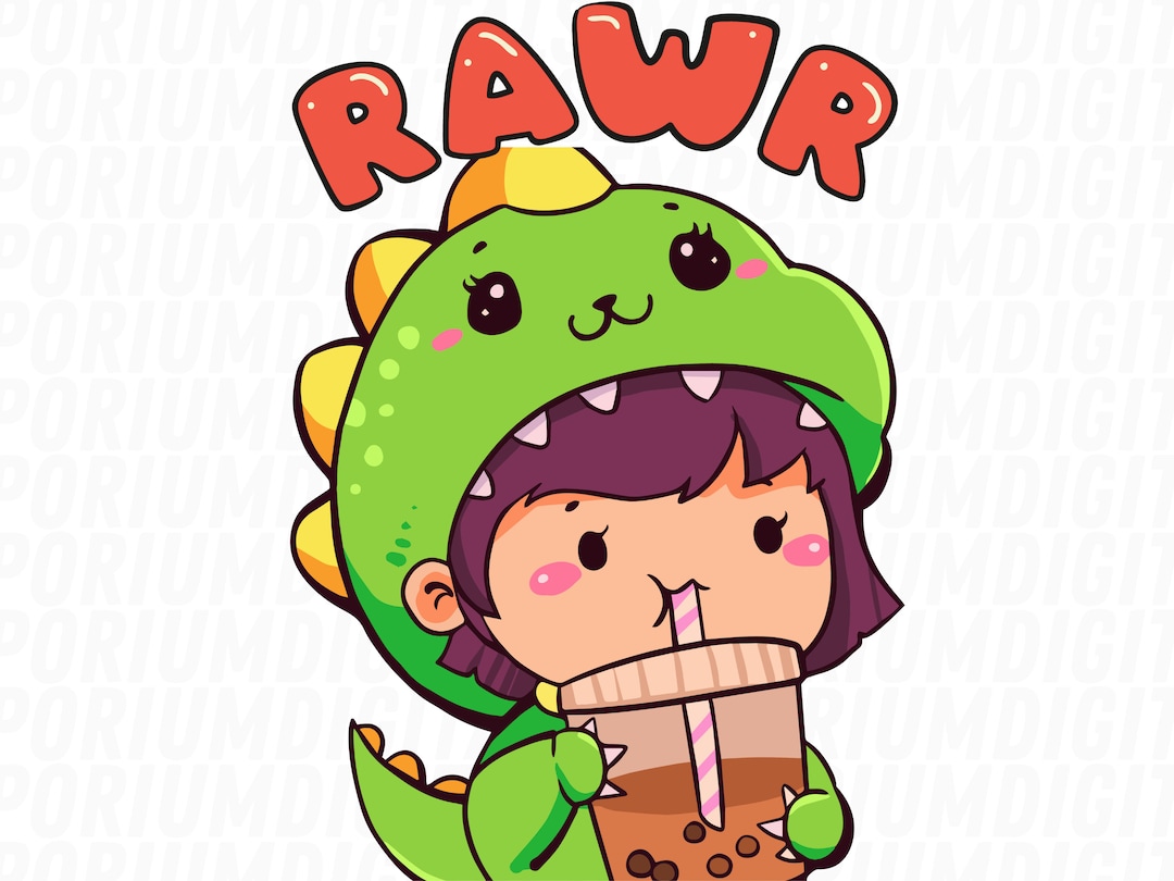 Dinosaur Rawr Twitch Emote | Boba Girl Emote, T Rex Emote, Boba Drink Emote, Girl Emote, Chibi ...