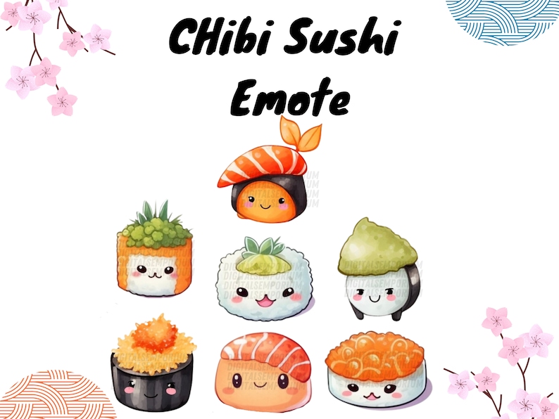 Chibi Sushi Emote, Spicy Salmon Sushi Emote, Sushi Roll Emote, Shrimp ...