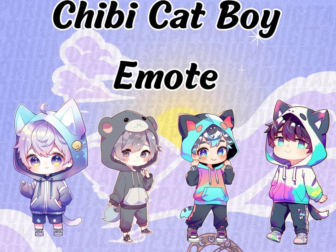 Chibi Cat Boy Emote, Anime Cat Boy Emote, Cat Ears Emote, Kitten Boy ...