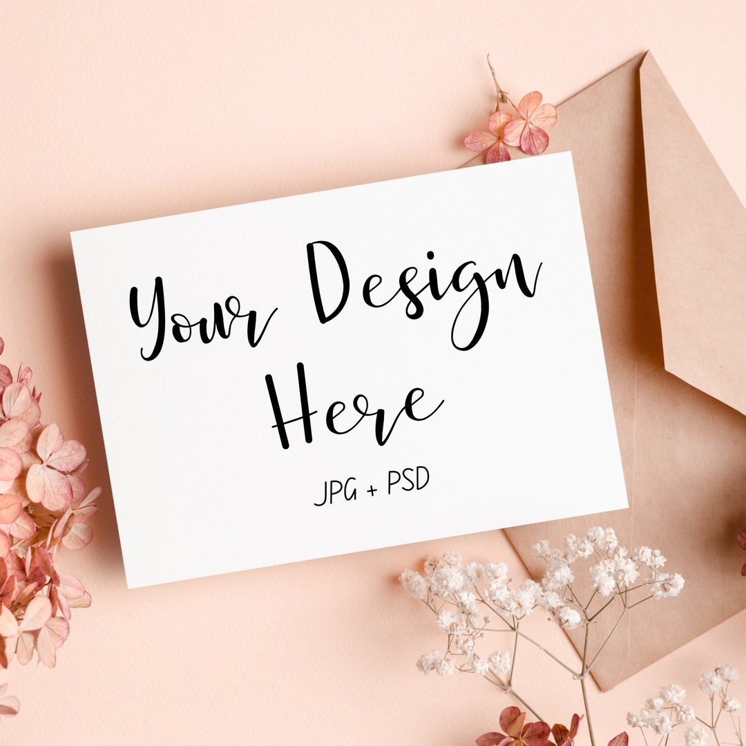 Blank Aesthetic Greeting Card Mockup, PSD Mock-up, Boho Birthday Card ...