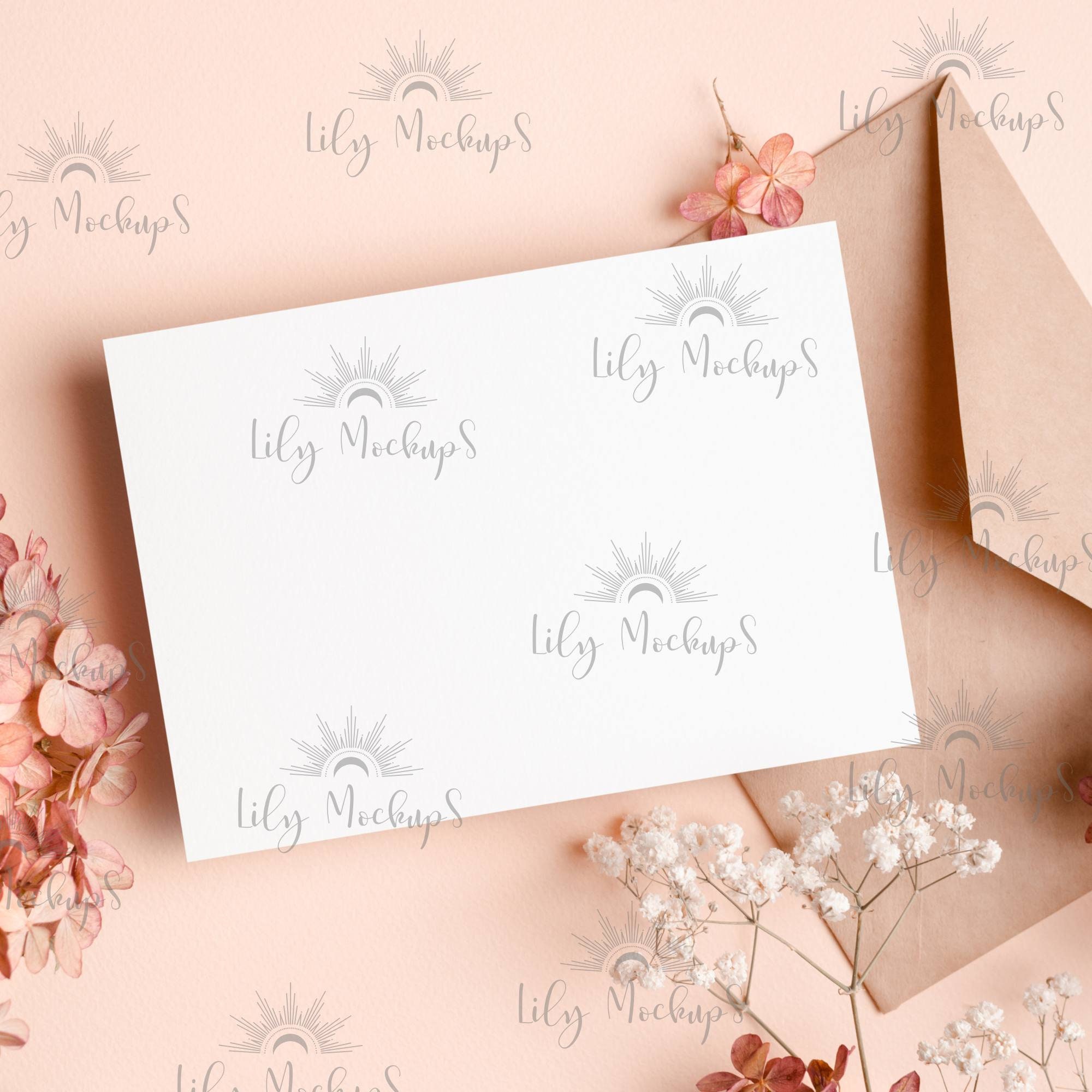 Blank Aesthetic Greeting Card Mockup, PSD Mock-up, Boho Birthday Card ...