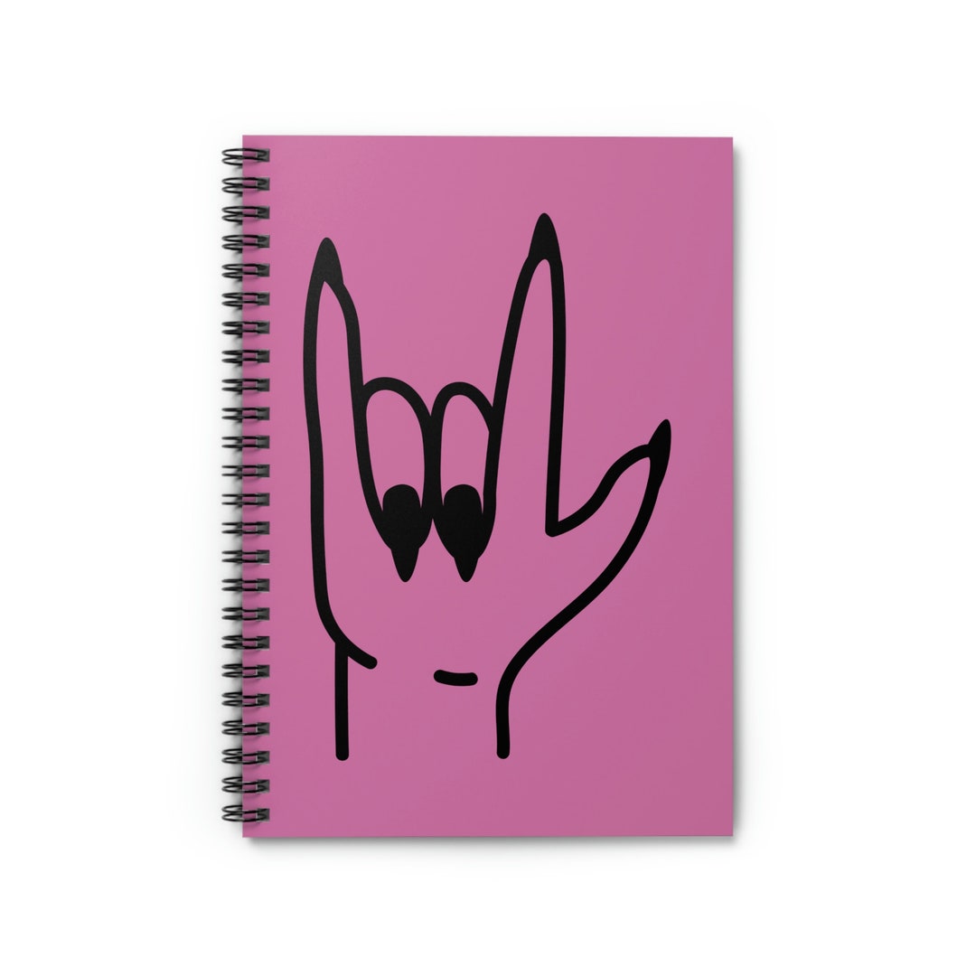 Cute Pink Notebook With ASL "i Love You" Hand Sign. Spiral Notebook ...