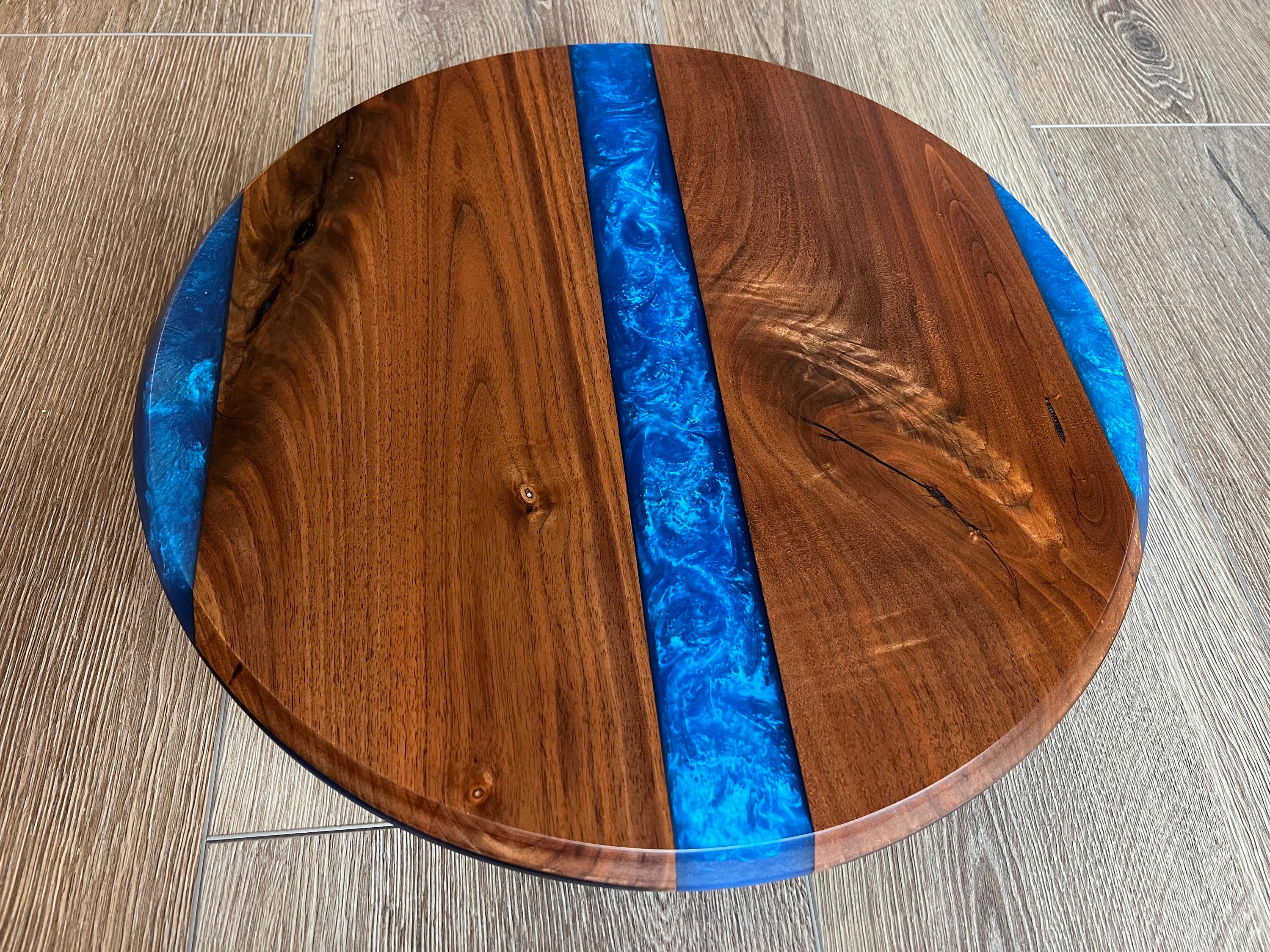 18" Walnut Lazy Susan With Blue Resin - Etsy