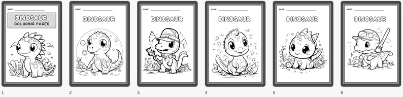 Dinosaur Coloring Pages Worksheet in Black and White Cute Illustrative ...