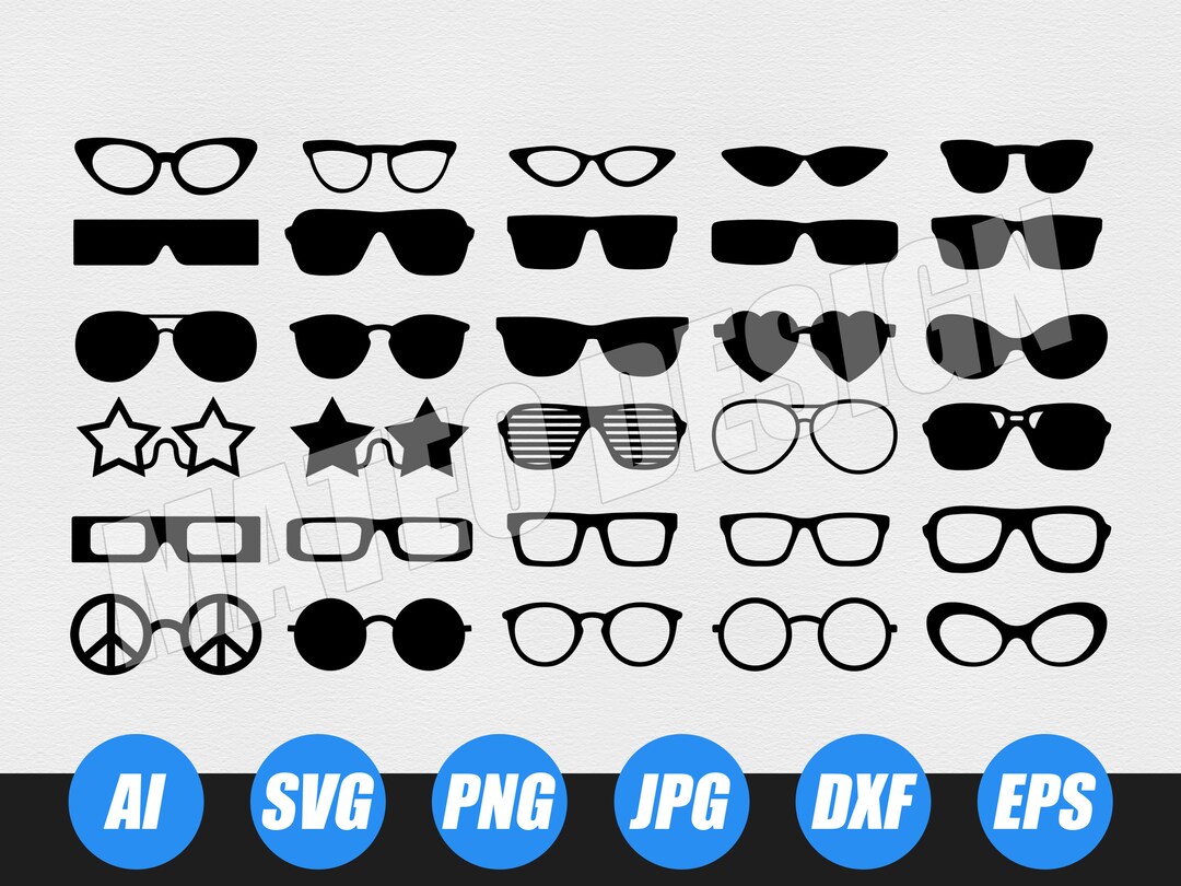 Glasses Set Svg, Vintage Sunglasses Svg, Dxf, Eps, Png, Jpg, Glasses ...