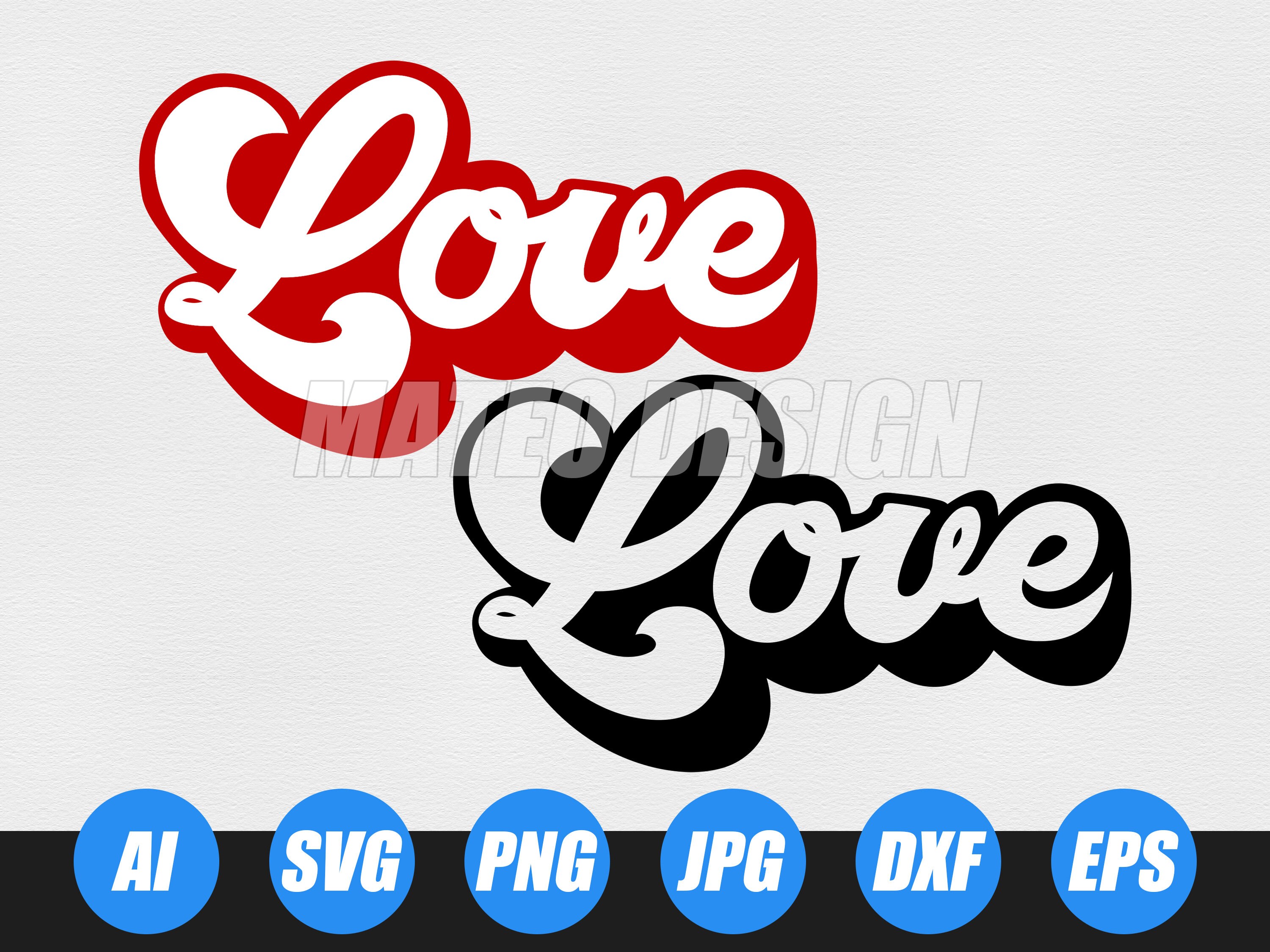 Love Svg, Valentine's Day Svg, Retro Love Text Svg, Love Cut File, Love ...