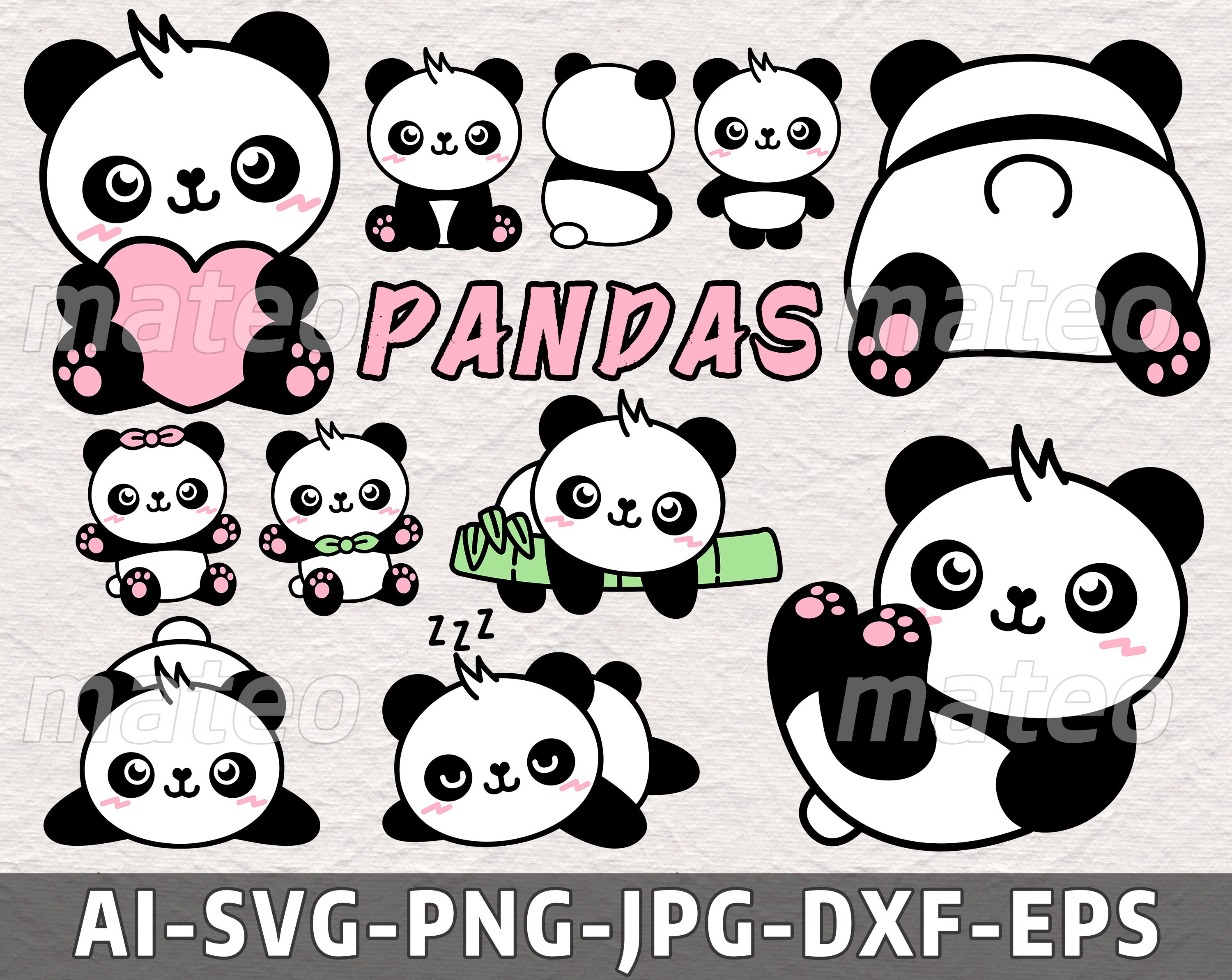 Cute Baby Panda Clipart Panda Bear Kawaii Pandas Funny Animal Digital ...