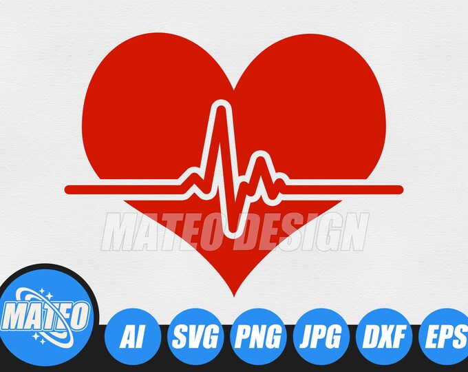 Heartbeat Line SVG Files, ECG EKG Cut Files, Healthcare Vector Files ...