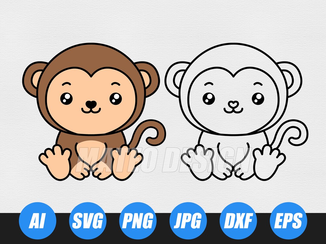 Monkey Svg,cute Sitting Monkey,layered Cut File,cricut Silhouette ...