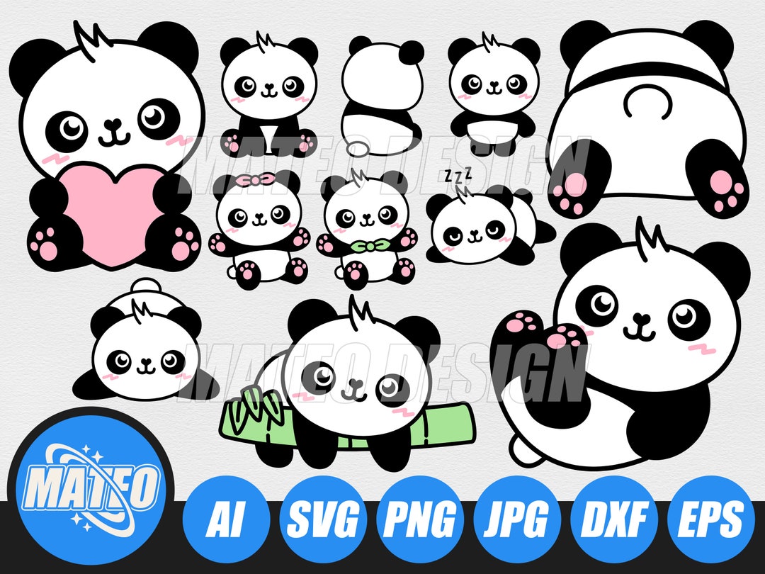 Cute Baby Panda Clipart Panda Bear Kawaii Pandas Funny Animal Digital ...