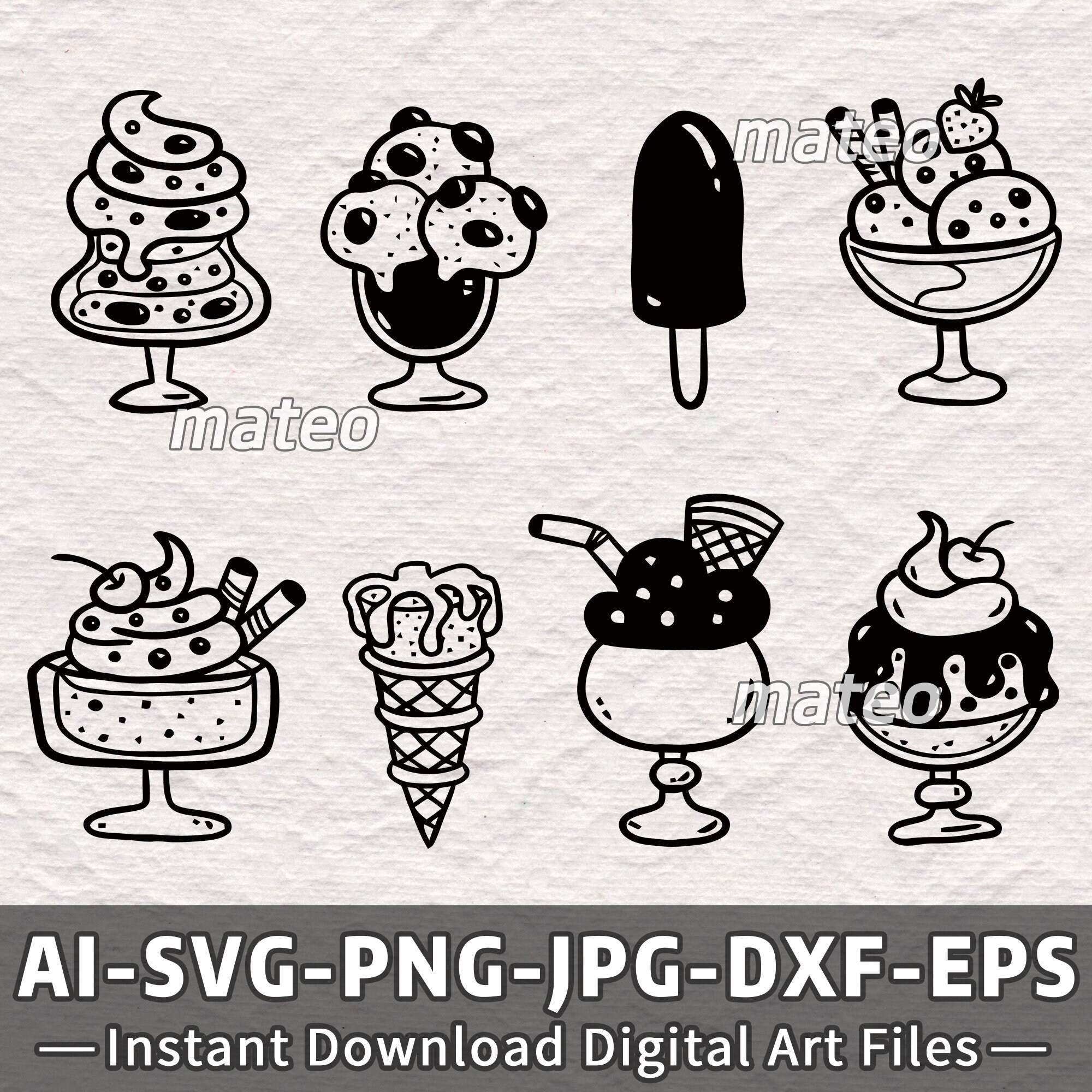 Ice Cream, Dessert, Cute Icons, Hand Drawn Style ai,svg,png,jpg,dxf,eps ...