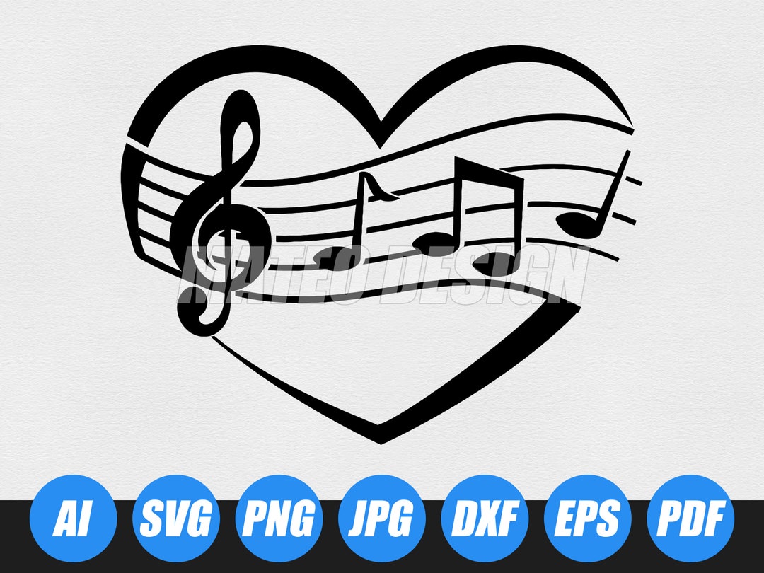 Musical Notes Heart SVG Files Vector Images Silhouette Clip - Etsy