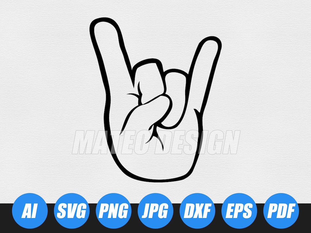 Rockin' Rock Out Hand JPG, Png & SVG, DXF Cut File, Printable Digital ...