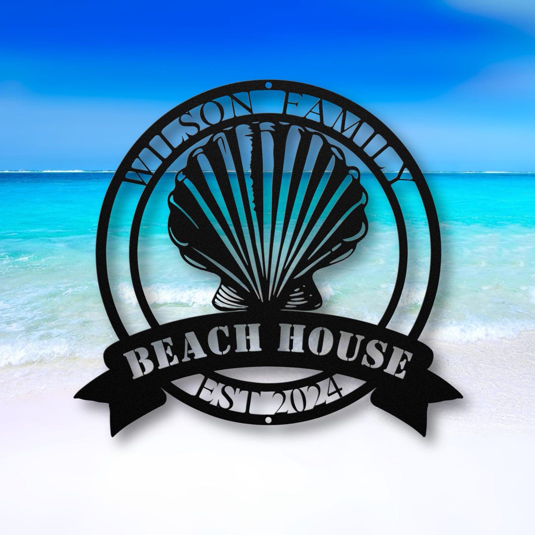 Custom Beach House Sign, Personalized Seashell Metal Art, Beach House ...