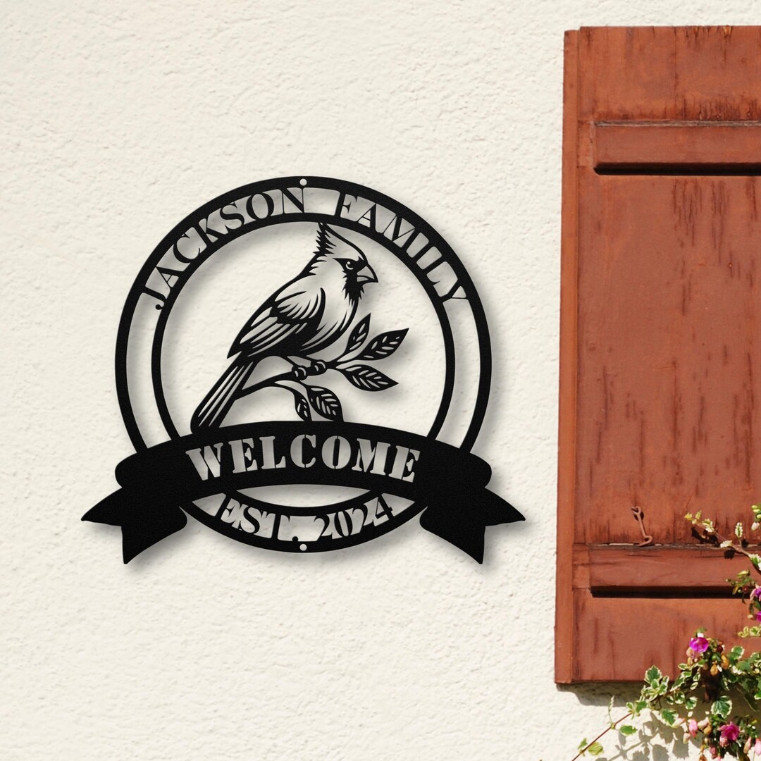 Custom Cardinal Metal Welcome Sign, Personalized Family Name Plaque ...