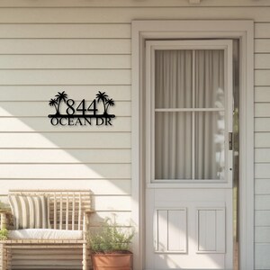 Custom Palm Tree Address Number Metal Sign, Personalized Home Decor ...